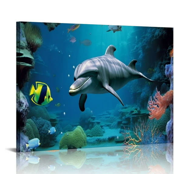 COMIO Wall Art for Bathroom Funny Tropical Fish and Coral in Underwater ...