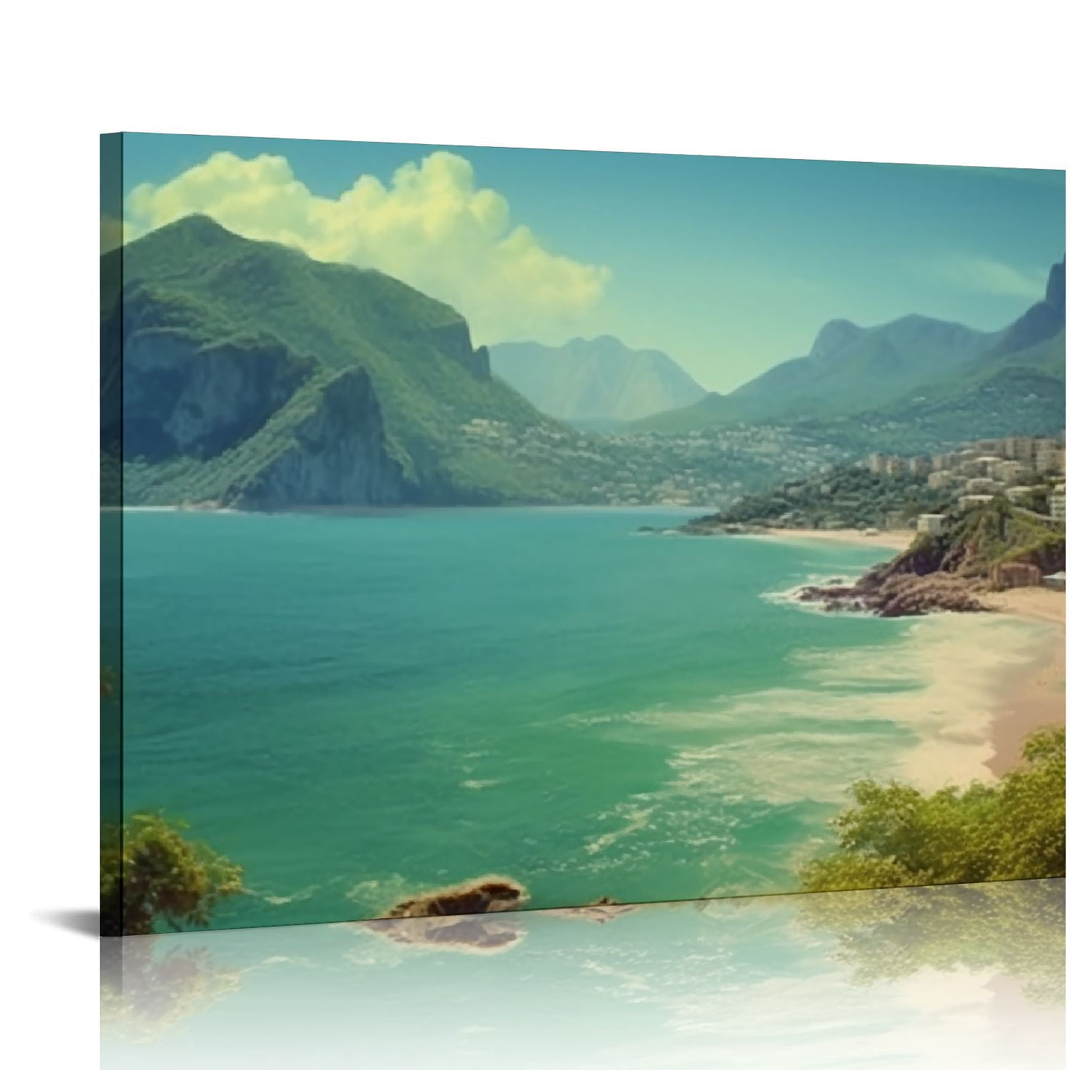 COMIO Wall Art Canvas,Beachside Italian Village,Watercolor Art,Extra ...