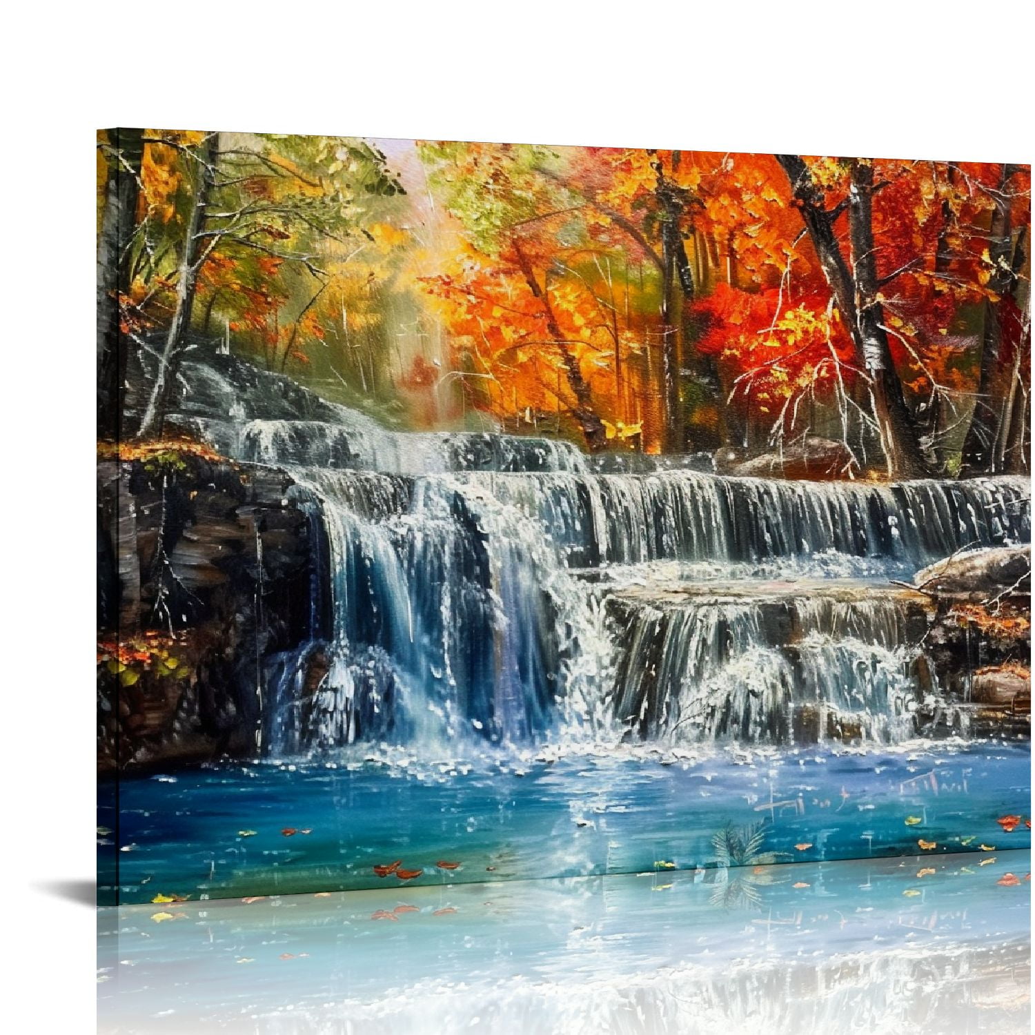 COMIO Wall Art Canvas Painting Red Forest Waterfalls Modern Landscape ...