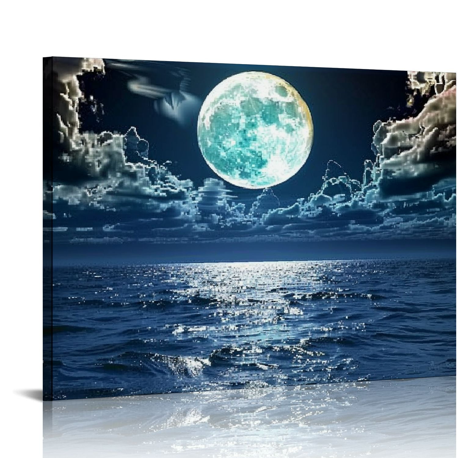 COMIO Wall Art Canvas Prints Moon Sea Ocean Landscape Full Moon in ...