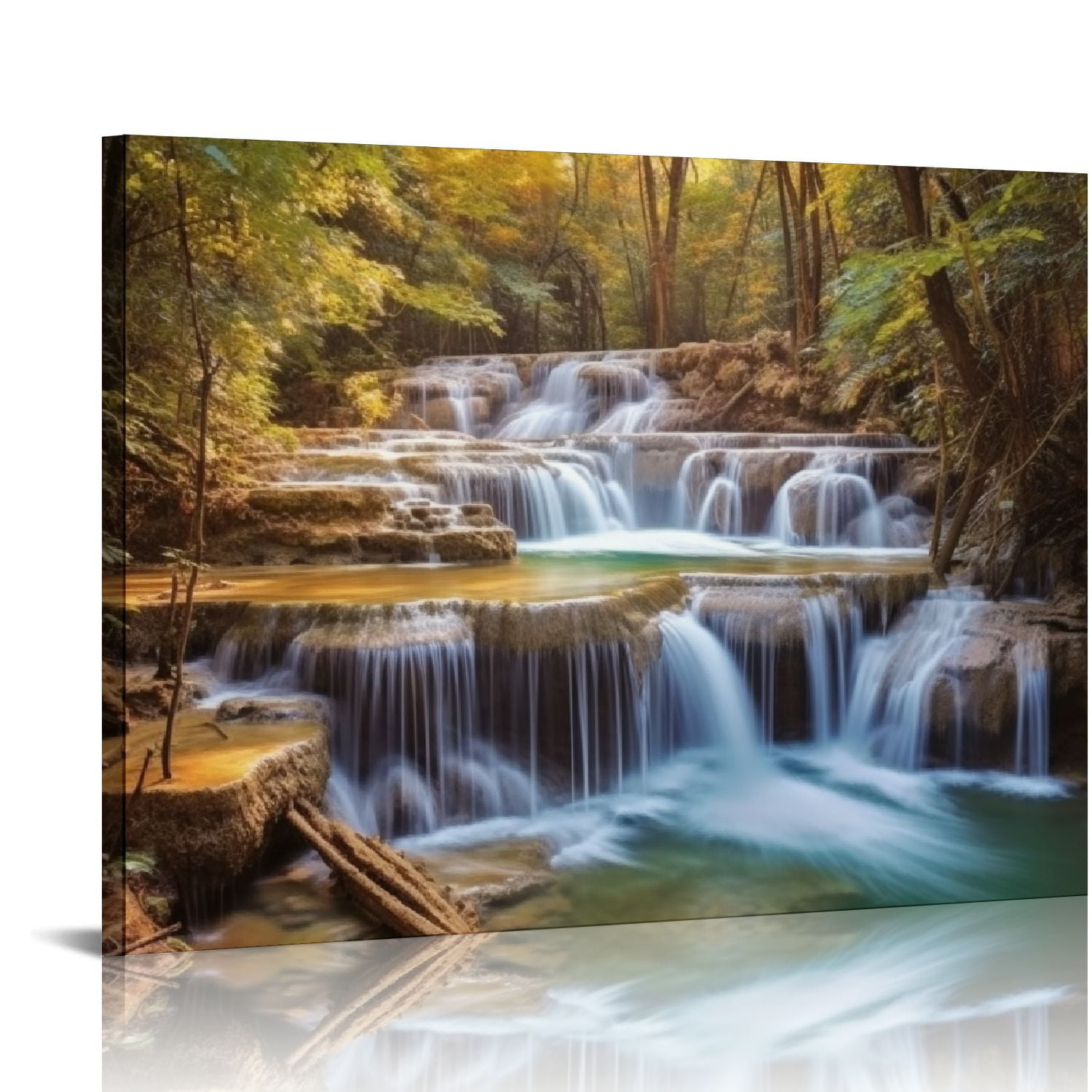 COMIO Wall Art Decor Canvas Print Waterfall Landscape Painting Yellow ...