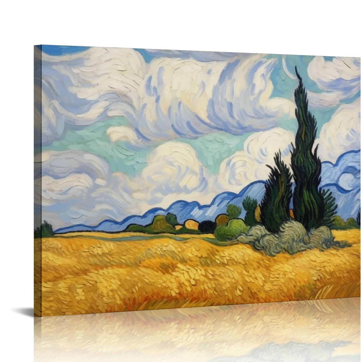 COMIO Wall Art Frame Canvas Prints of Wheat Field With Cypresses ...