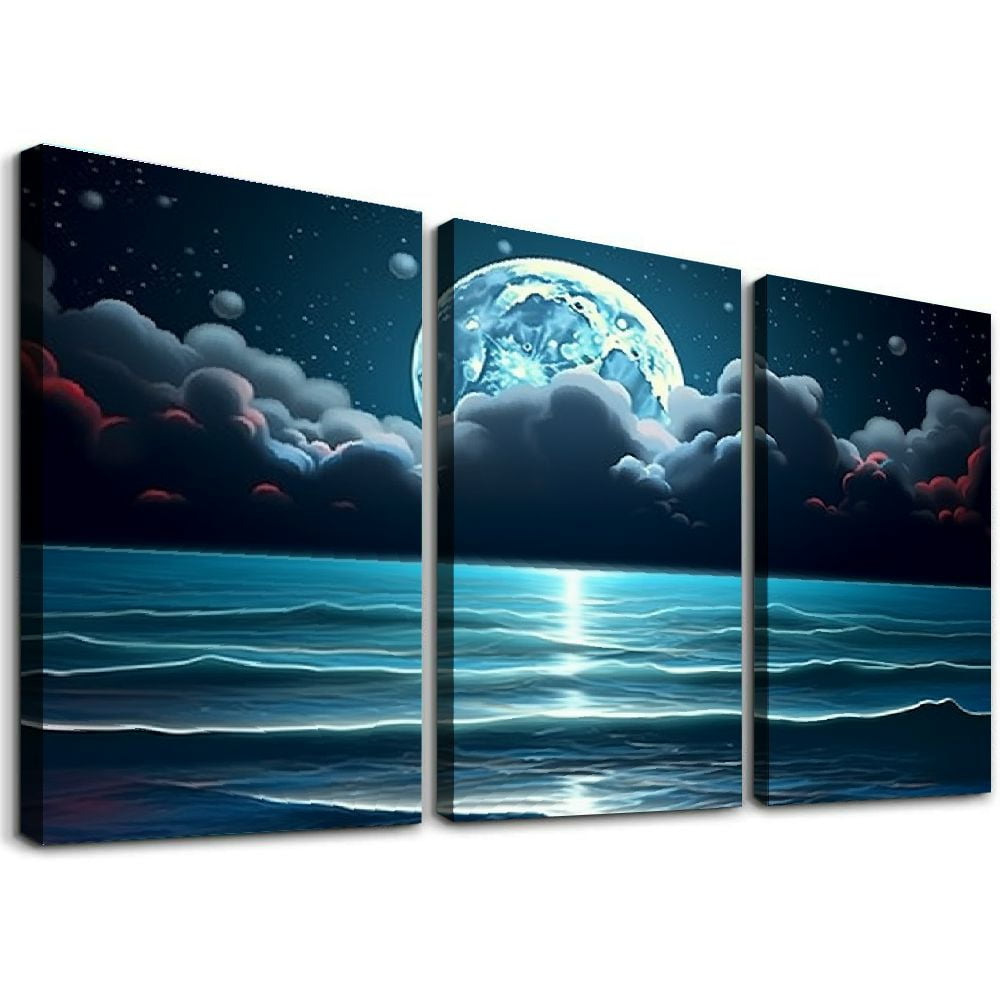 COMIO Wall Art Moon Sea Ocean Landscape Picture Canvas Wall Art Print ...