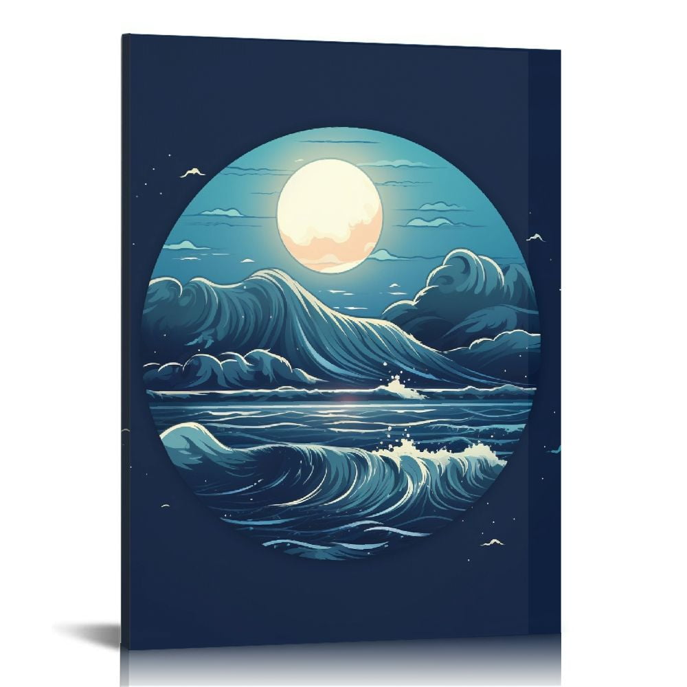 COMIO Wall Art Moon Sea Ocean Landscape Picture Canvas Wall Art Print ...