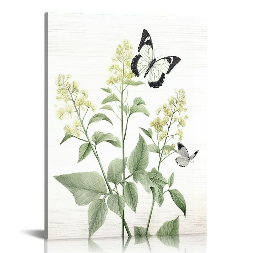 COMIO Wall Art Sage Green Plant Canvas Flower Pictures Butterfly ...