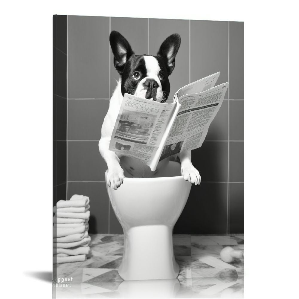 COMIO Wall Art for Bathroom Animal Dog on Toilet Wall Decor Canvas ...