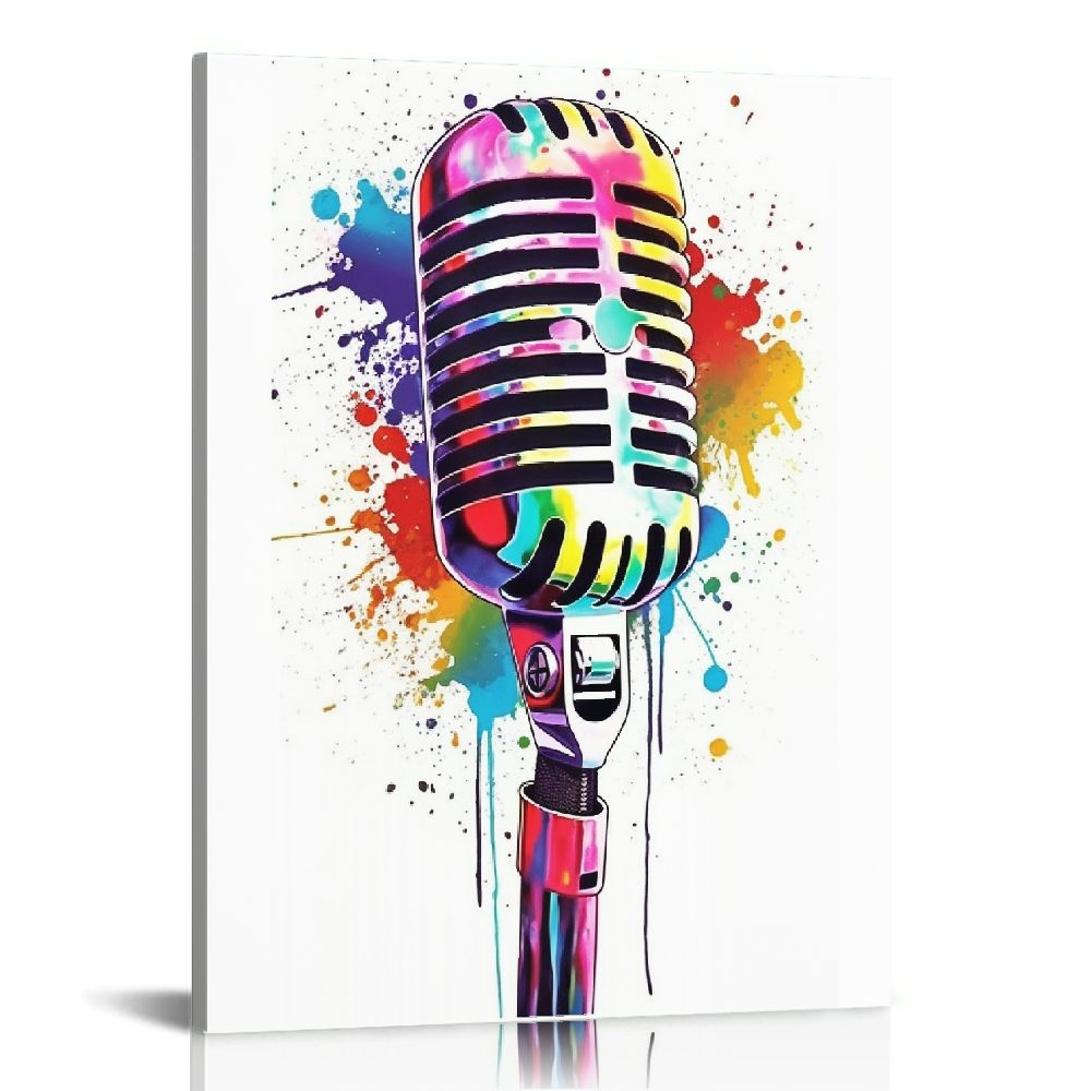COMIO Wall For Bedroom Decor,Microphone Watercolor Print Music Art Wall ...