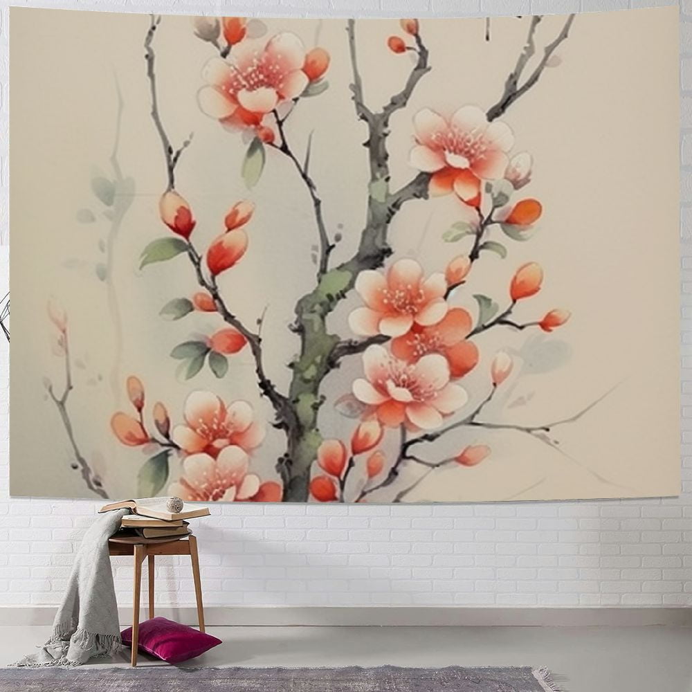 COMIO Wall Hanging Beautiful Pink Peach Blossom Flower Tapestry ...
