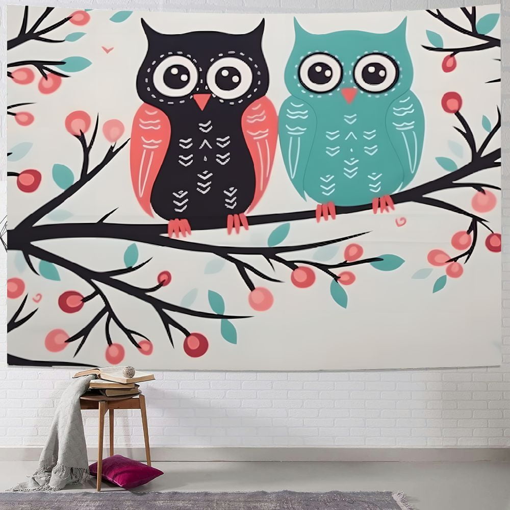 COMIO Wall Hanging Tapestry Owl Animal Cute Owls On Branch Tree Love ...