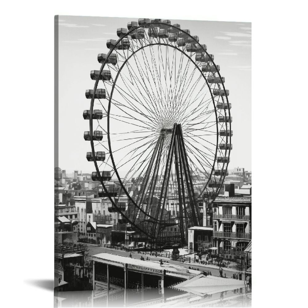 COMIO Wall Posters Chicago Ferris Wheel Posters Vintage Black And White ...