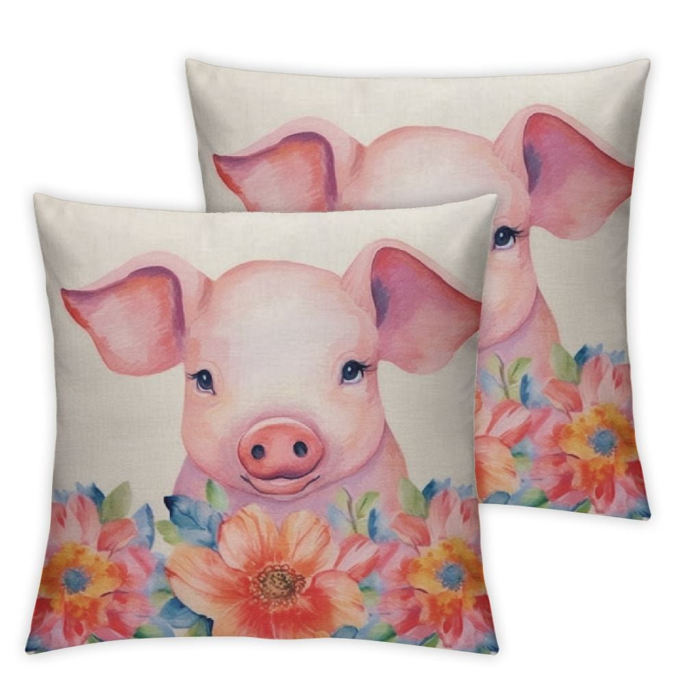 COMIO Watercolor Animals Pig Throw Pillow Covers Farmhouse Decorative ...