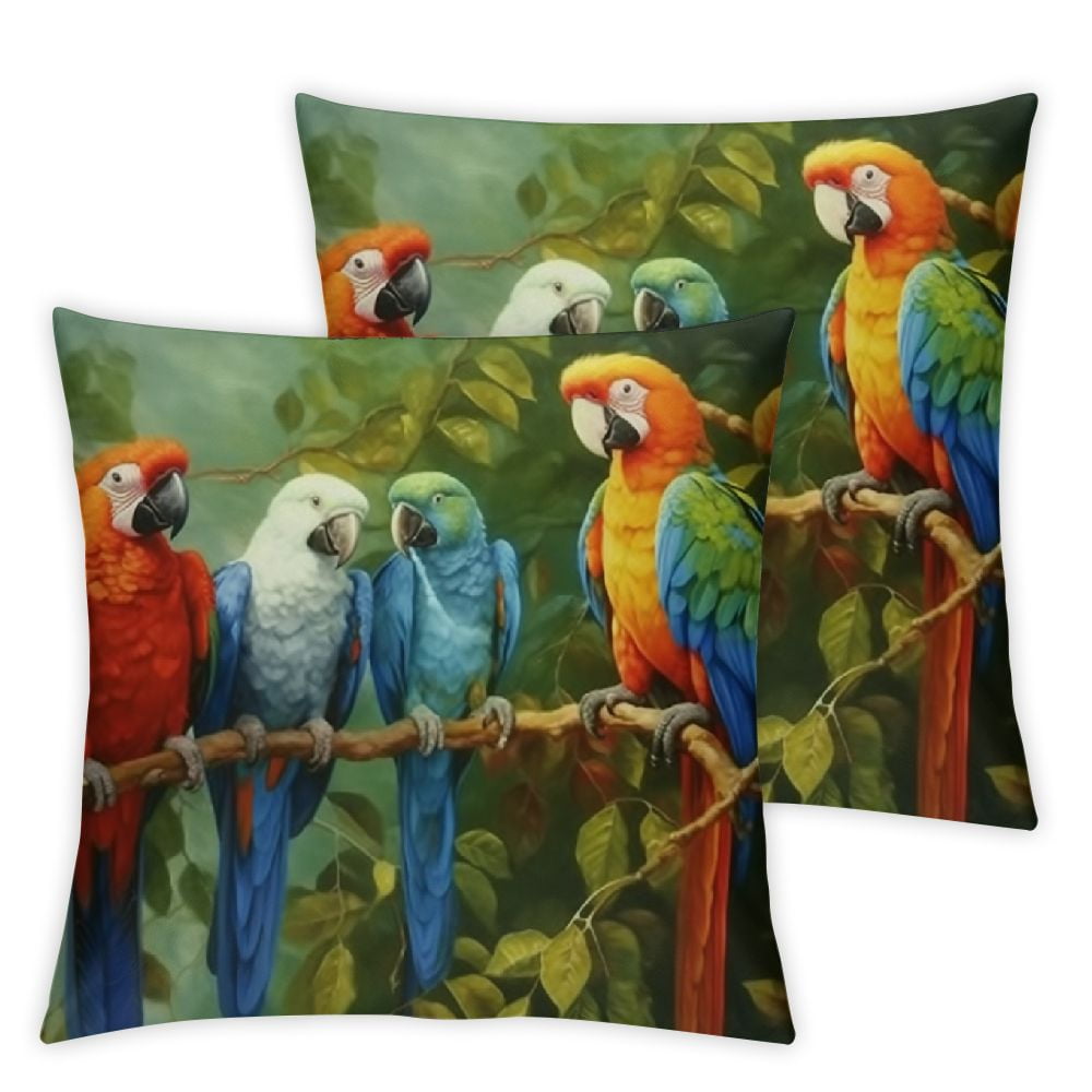 COMIO Watercolor Bird Decorative Pillow Covers Colorful Parrot Throw ...