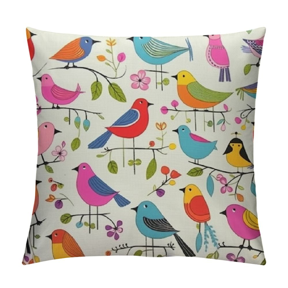 COMIO Watercolor Bird Pillow Cover Cute Singing Birds Animal Decorative ...