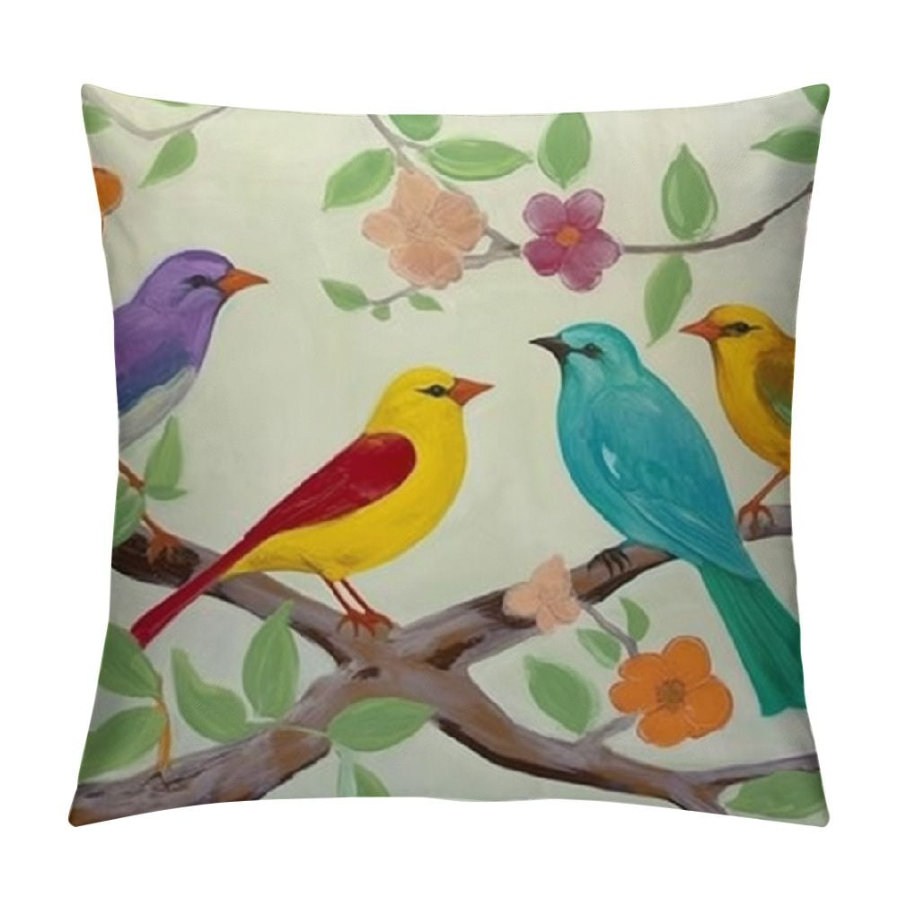 COMIO Watercolor Bird Theme Throw Pillow Covers Cute Farm Animal Super ...