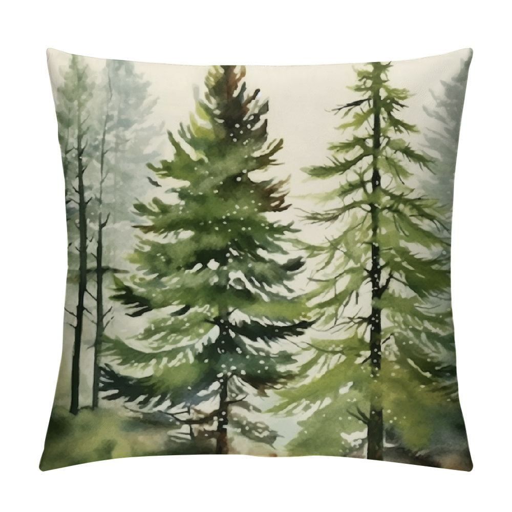 COMIO Watercolor Blue Green Christmas Tree Pillow Covers Farmhouse ...