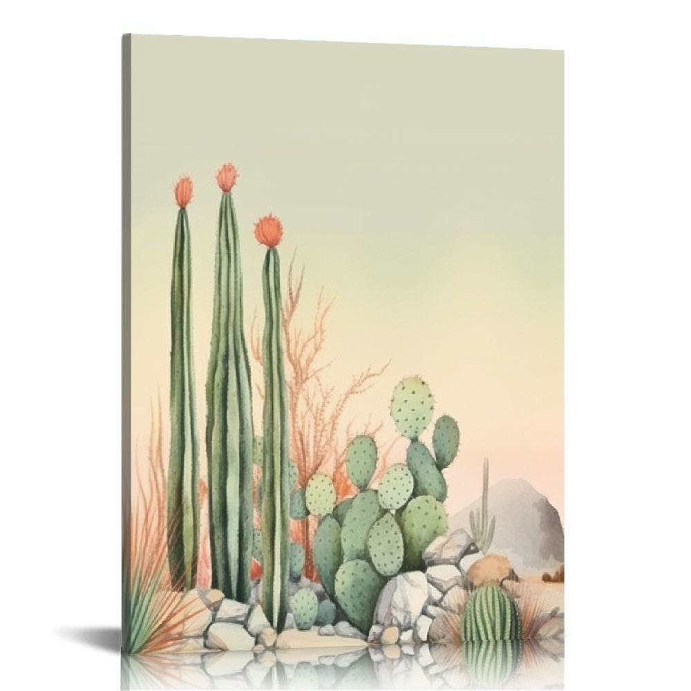 COMIO Watercolor Cactus Wall Art Canvas for Living Room Bedroom Wall ...
