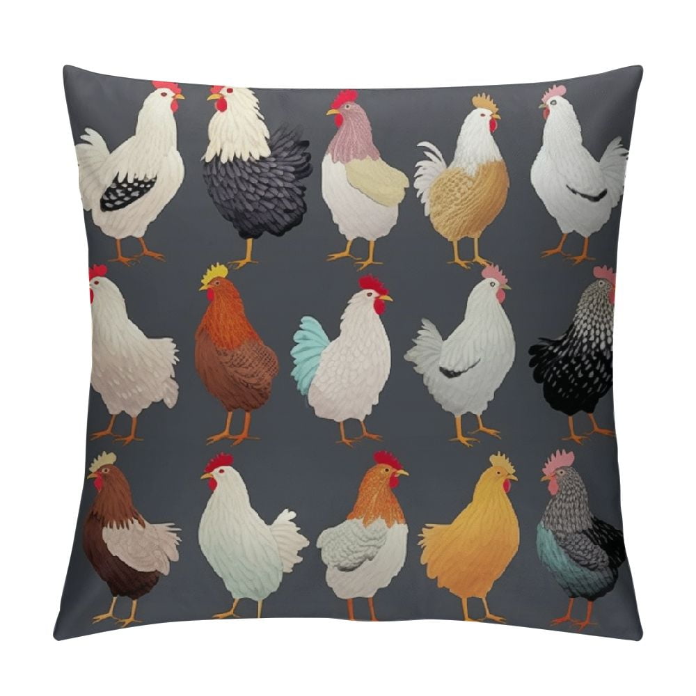 COMIO Watercolor Chicken Breeds Chart Throw Pillow Cover,Farmhouse ...
