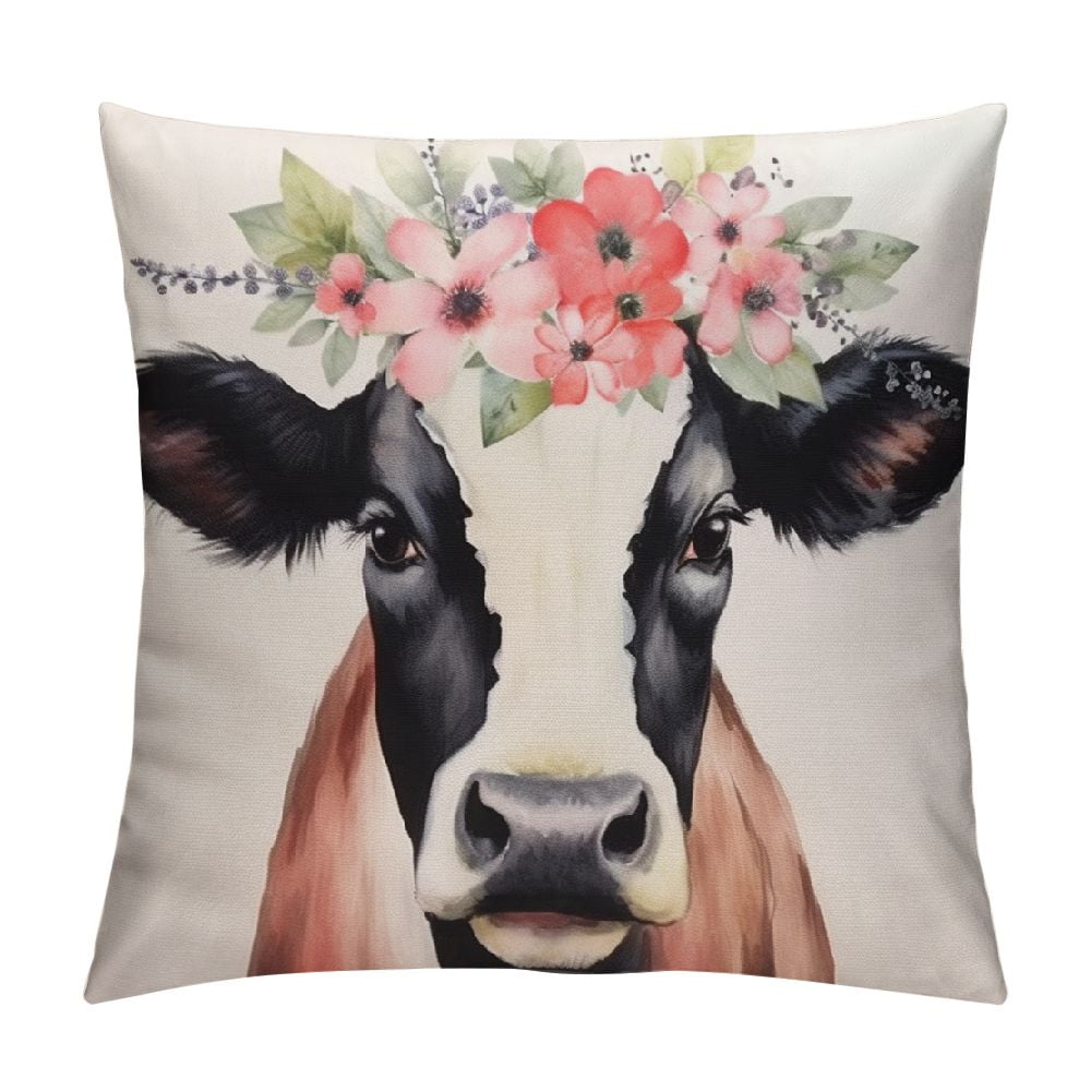 COMIO Watercolor Dairy Cattle Cute Beautiful Flowers Animal Throw ...