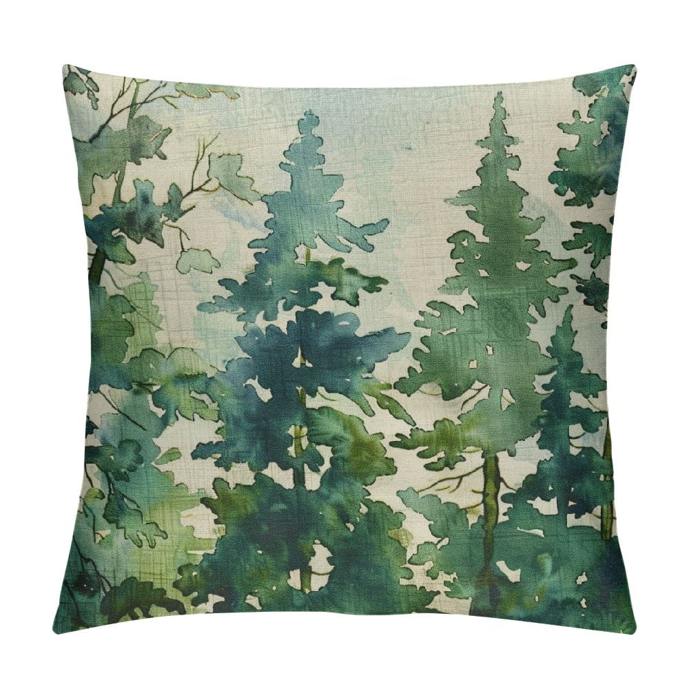 COMIO Watercolor Dark Green Teal Tree Pillow Covers Rustic Nature ...