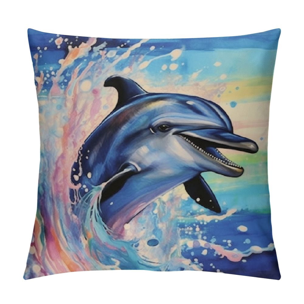 COMIO Watercolor Dolphin Pillow Covers Cute Cartoon Wild Sealife Decor ...