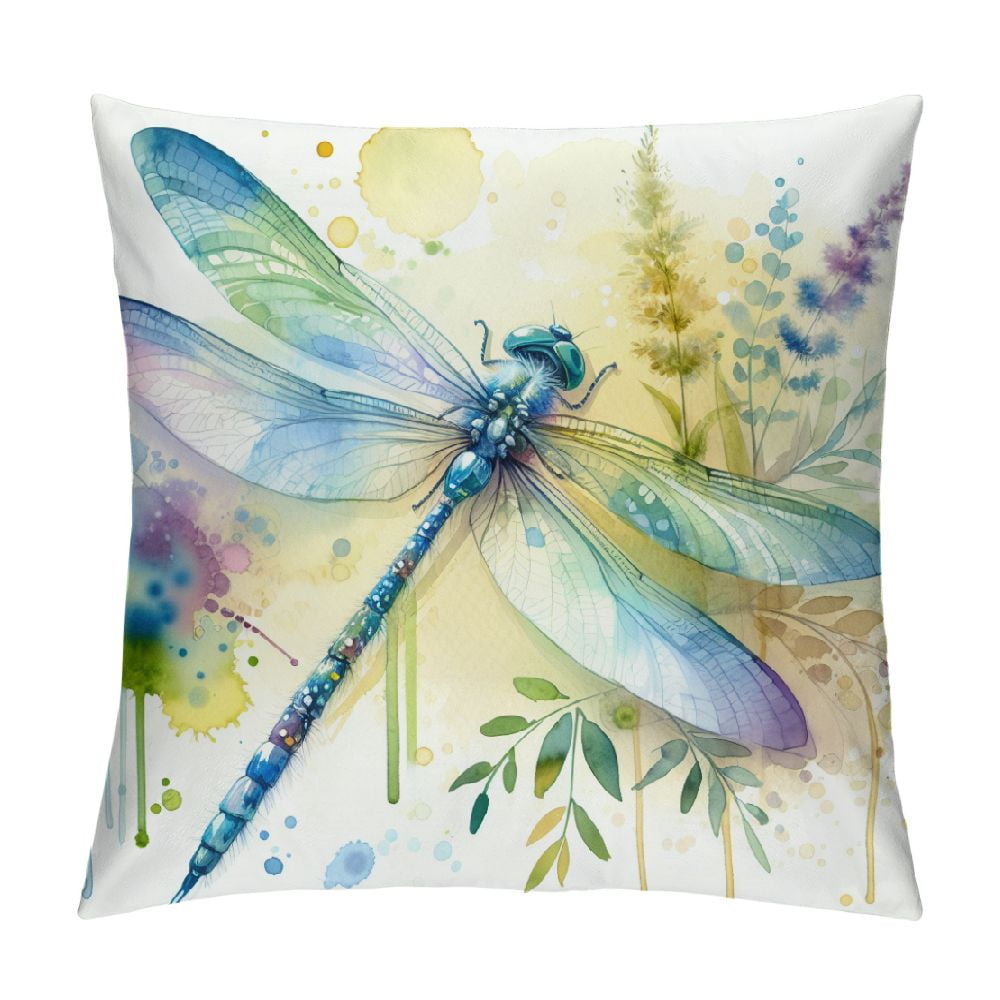 COMIO Watercolor Dragonfly Pillow Cover Colorful Bright Fly Pillows ...