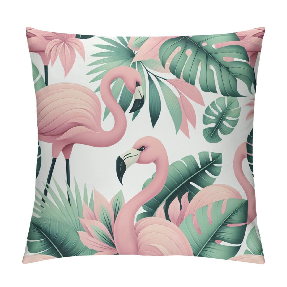 COMIO Watercolor Flamingo Tropical Green Pink Pillow Cover Farmhouse ...