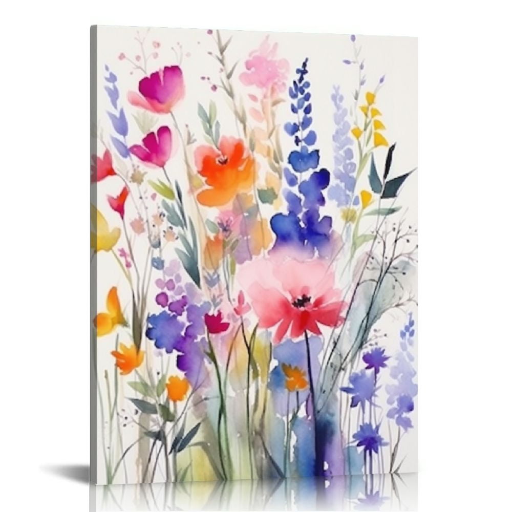 COMIO Watercolor Floral Botanical Canvas Wall Art Colorful Wildflower ...