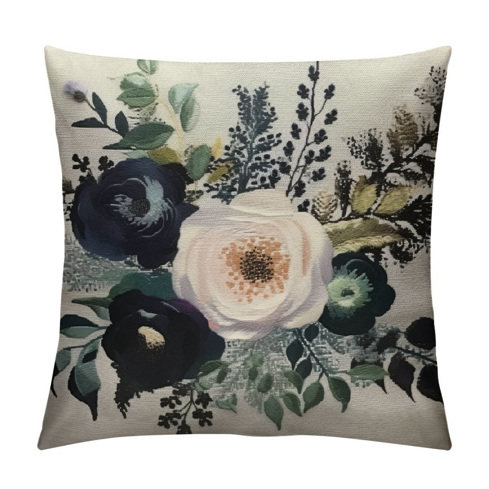 Comio Watercolor Floral Throw Pillow Cover Bouquet Roses Peonies Leaves
