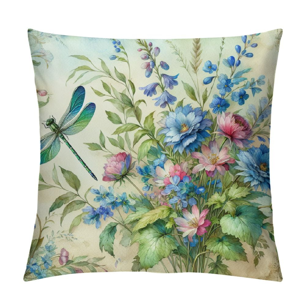 COMIO Watercolor Floral Throw Pillow Covers Pink and Blue Flower Pillows Cases Elegant Aesthetic ...