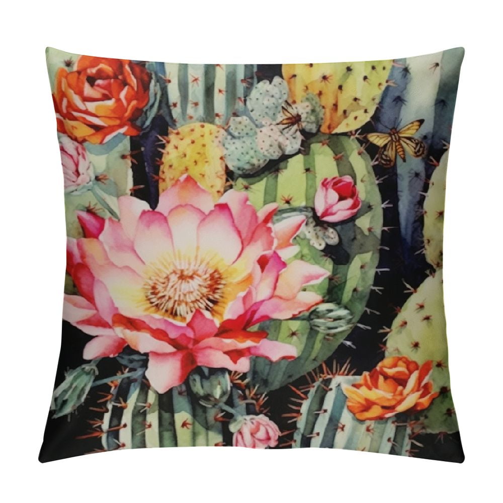 COMIO Watercolor Flowers Roses and Cactus Throw Pillow Covers Exotic ...