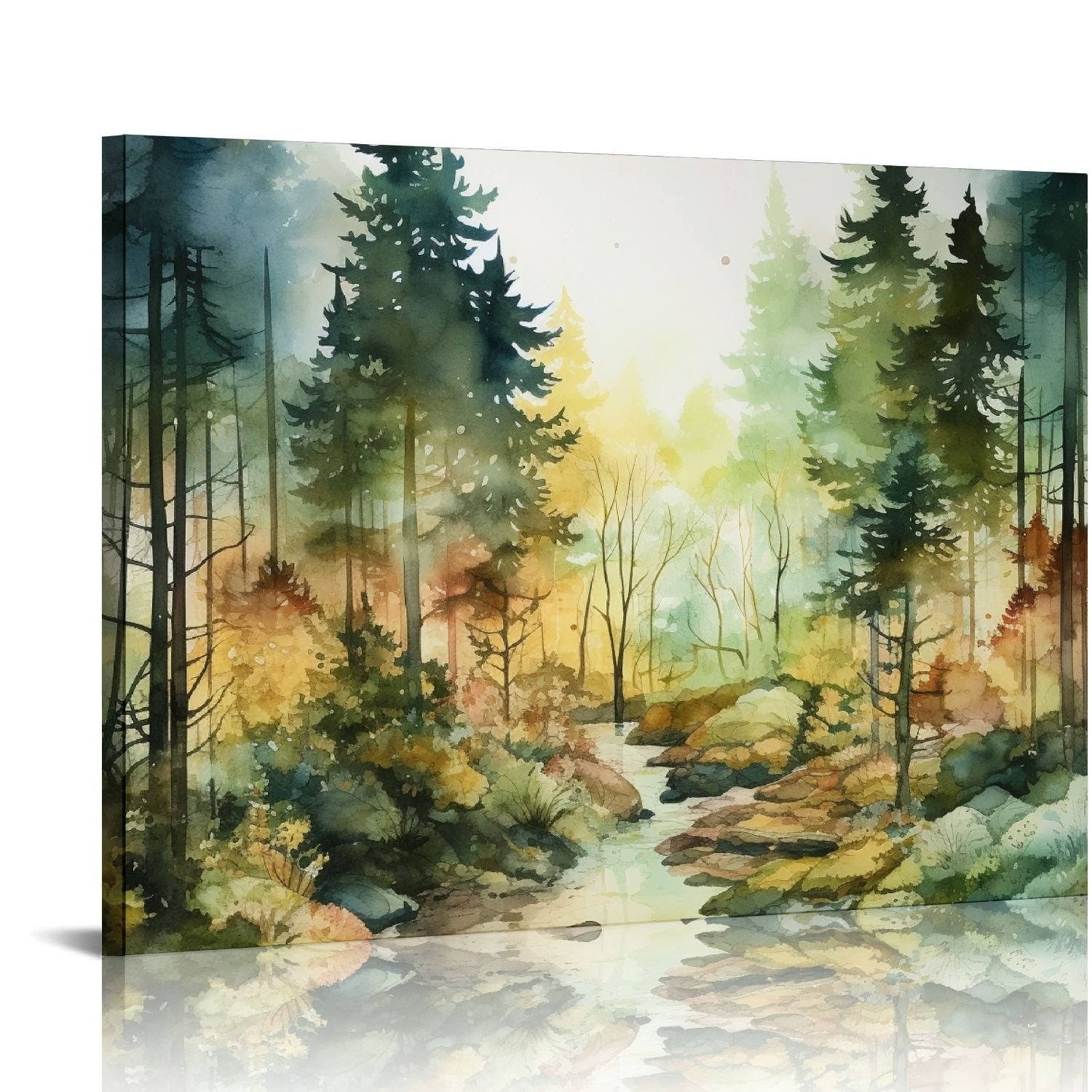 COMIO Watercolor Forest Poster,Green Trees Wall Art,Nature Serenity ...