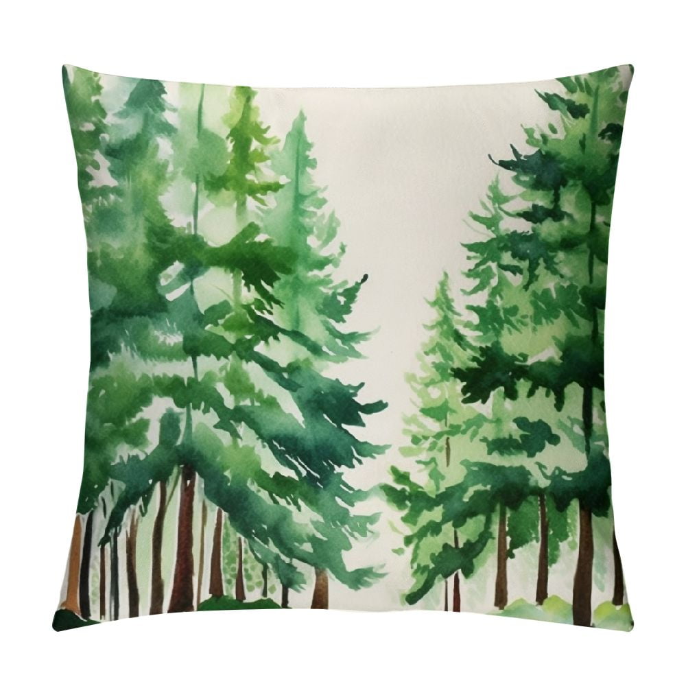 COMIO Watercolor Green Christmas Tree Pillow Covers Winter Nature ...