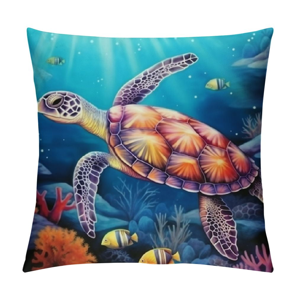 COMIO Watercolor Ocean Animals Turtle Throw Pillow Covers Cushion ...