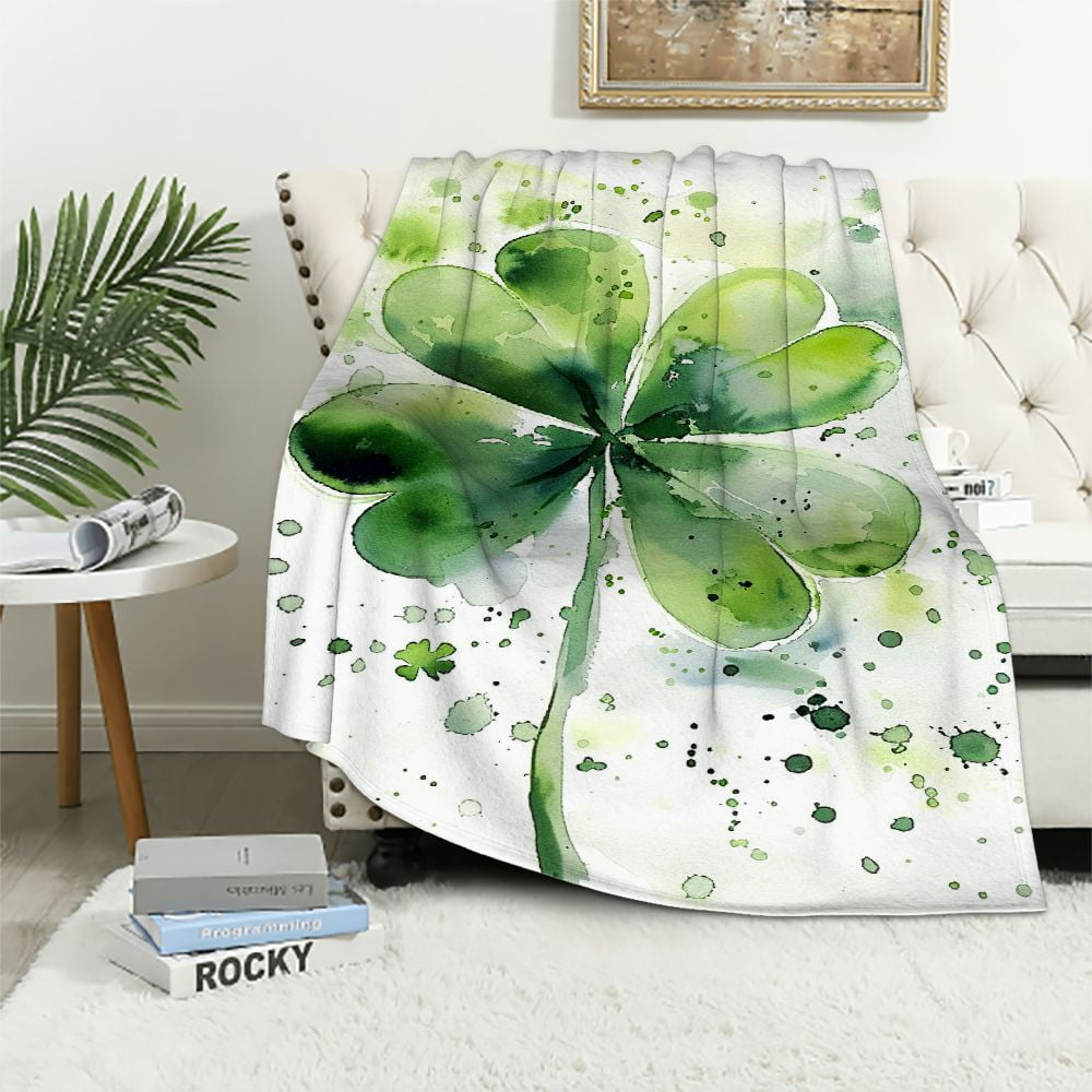 COMIO Watercolor Painting Of Shamrock Large St. Patrick's Day Flannel ...