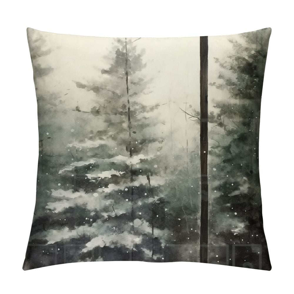 COMIO Watercolor Pine Trees Winter Lumbar Pillow Covers Snow Green ...