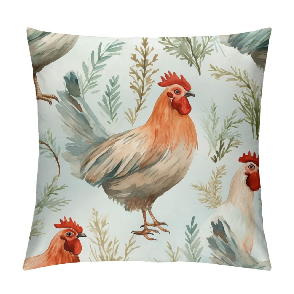 COMIO Watercolor Rooster Decorative Pillow Cover Art Colorful Chicken ...