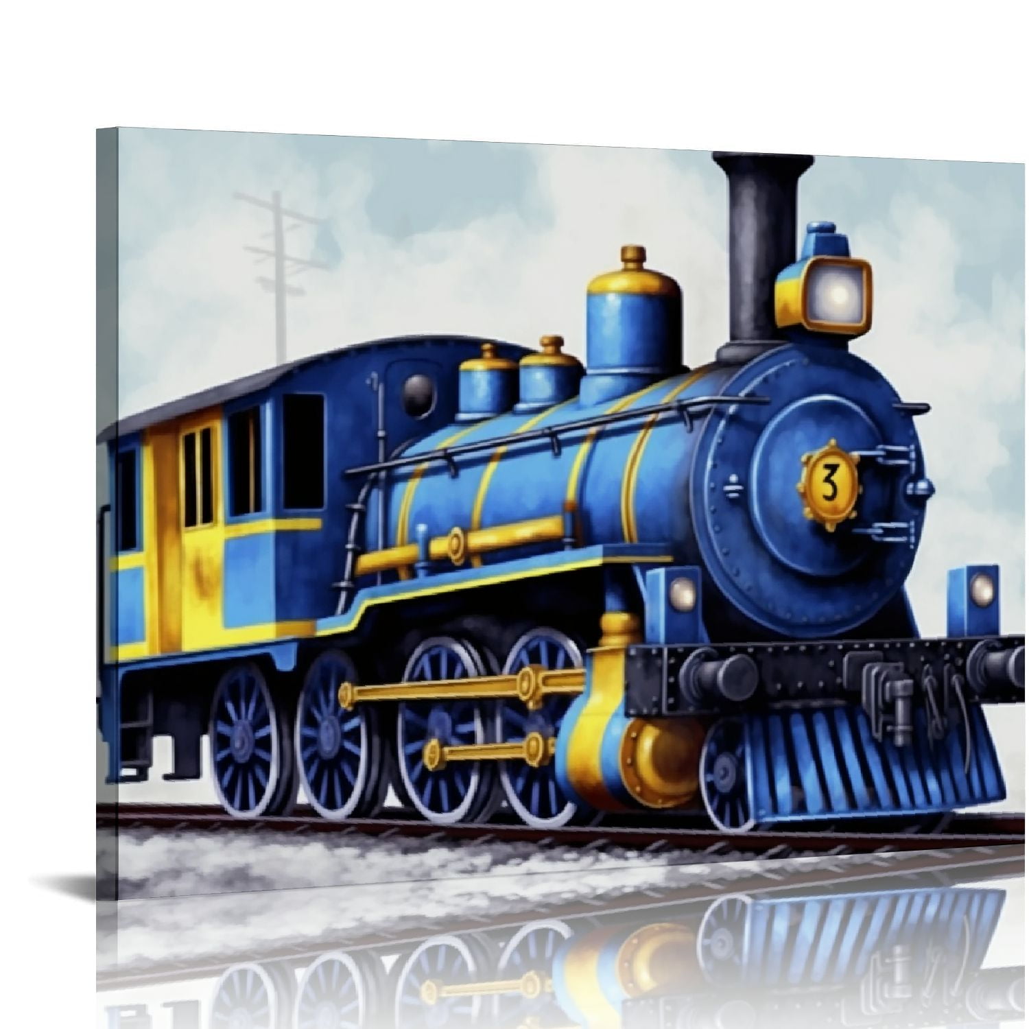 COMIO Watercolor Train Canvas Wall Art Transportation Steam Locomotive ...