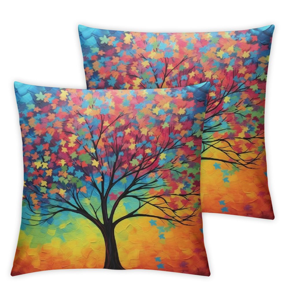 YANMS Watercolor Tree Colorful Tree Pillow Covers Nature Forest 2-Pack ...