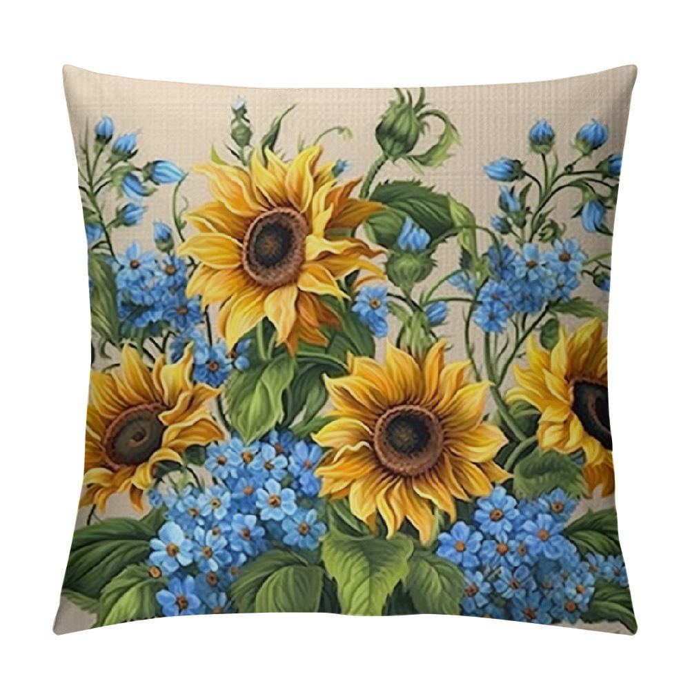Comio Watercolor Yellow Sunflowers Blue Flowers Summer Decorative