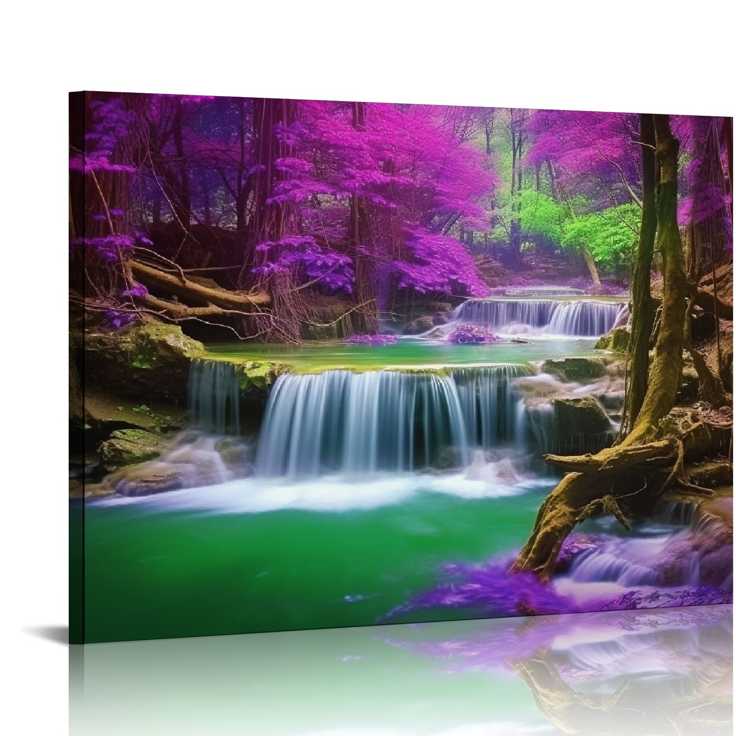 COMIO Waterfall Canvas Wall Art Purple Tree Forest Picture Tropical ...