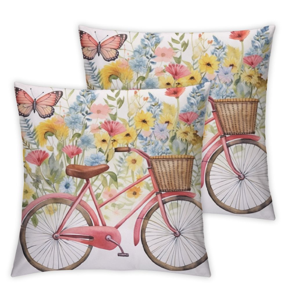 COMIO Welcome Summer Bicycle Flower Basket Pillow Cases Cushion Cover ...