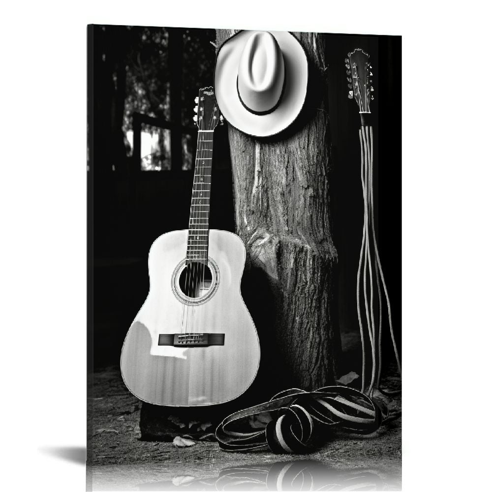 COMIO Western Canvas Wall Art Cowboy Guitar Picture Prints Black and ...