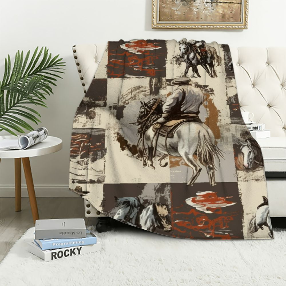 COMIO Western Cowboy Blanket Gift for Boy Girl Flannel Fuzzy Warm Plush ...