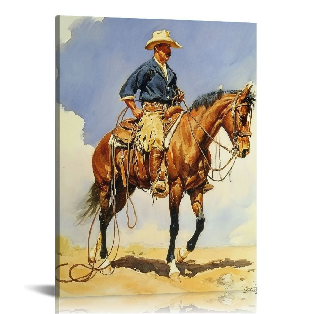 COMIO Western Cowboy Canvas Wall Art Prints Vintage Texas Painting Wild ...