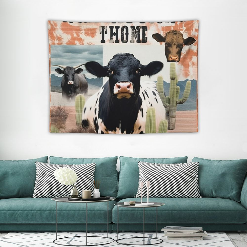 COMIO Western Cowgirl Tapestry, Funny Longhorn Cattle Cow Boho ...