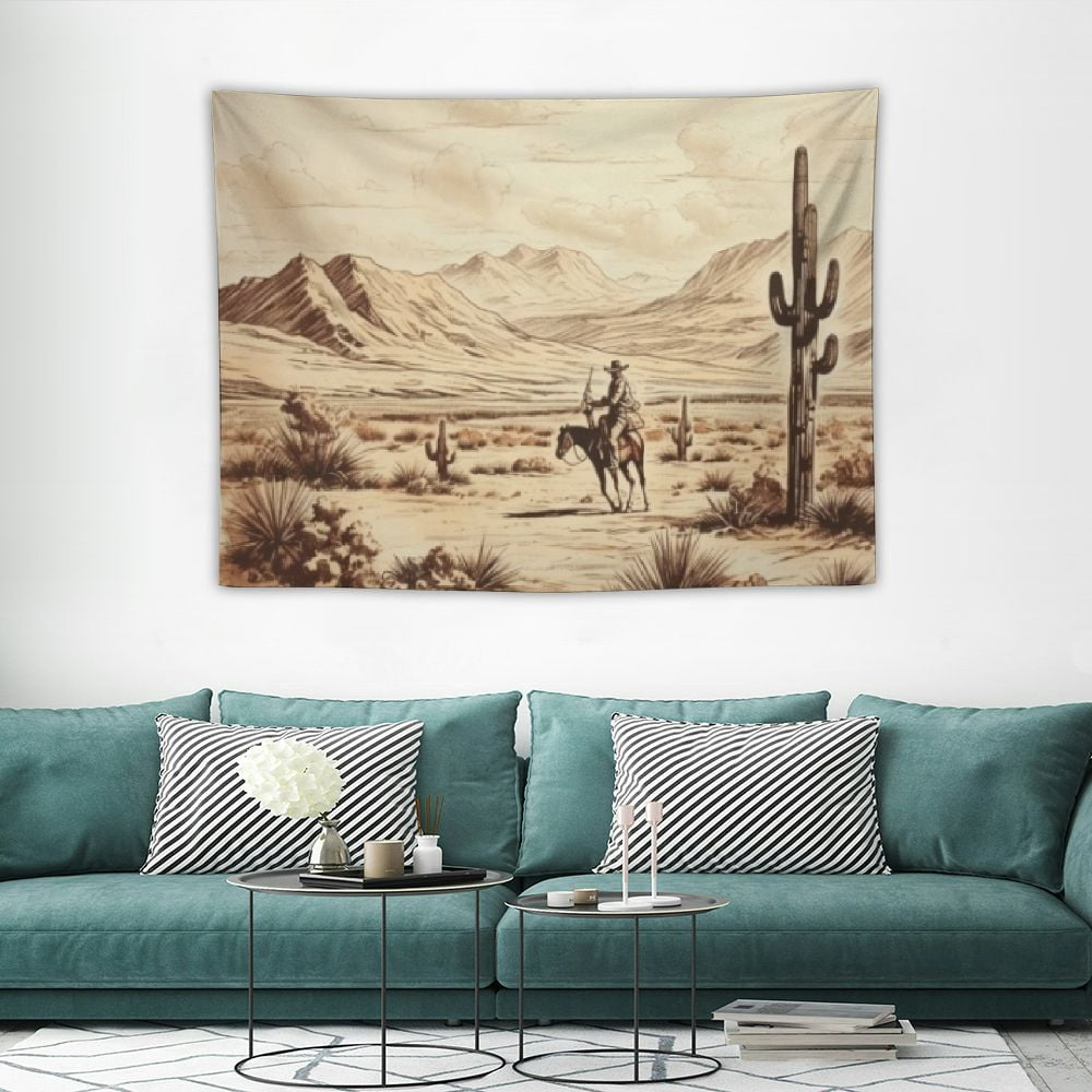 COMIO Western Tapestry, Wild West Landscape Illustration Mountains ...