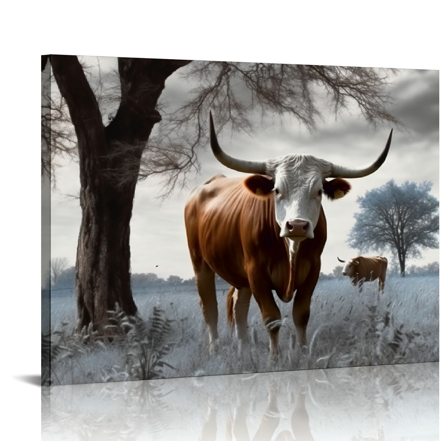COMIO Western Wall Decor - Rustic Blue Tree Brown Cow Wall Art ...