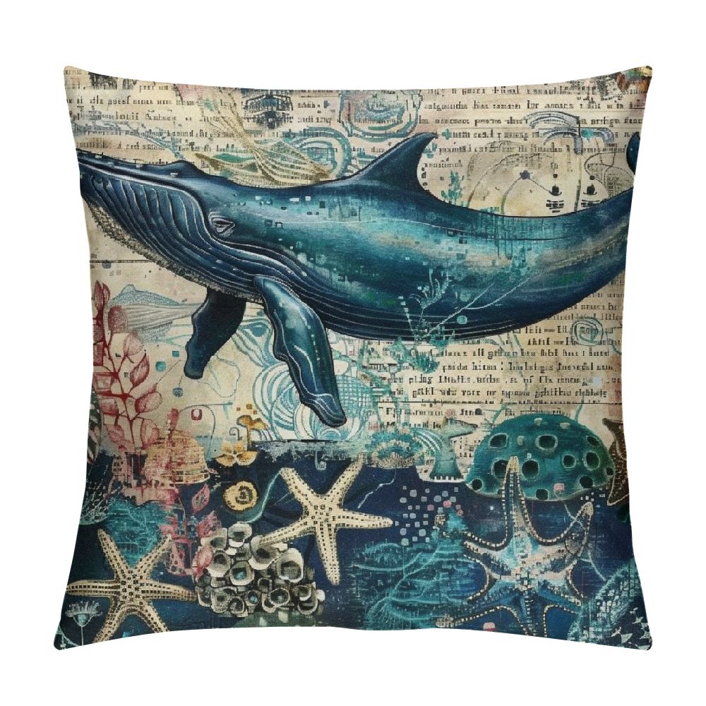 COMIO Whale Throw Pillow Covers Nautical Pillow Cover, Coastal Ocean ...