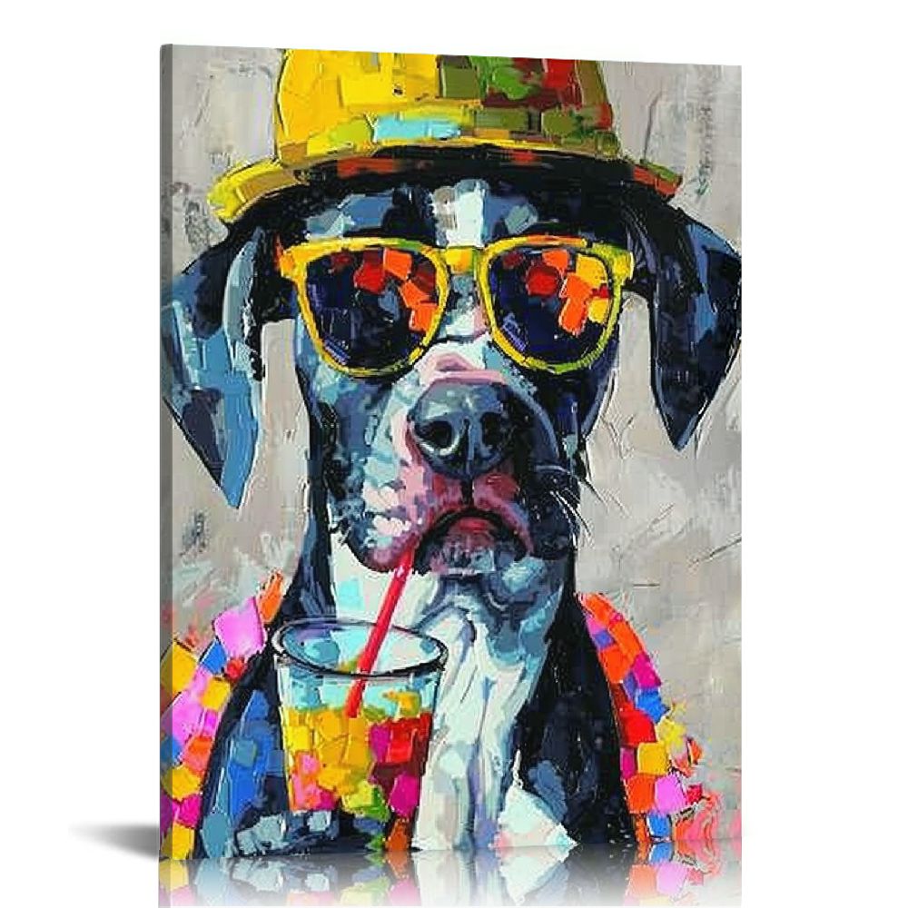 COMIO Whimsical Puppies Painting Printed on Canvas Funny Dog Wall Art ...