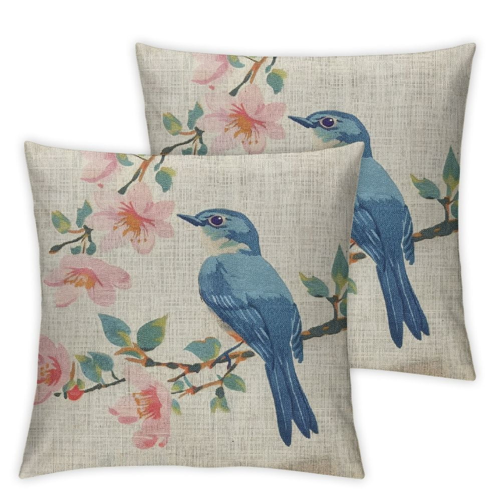 COMIO White-Eared Blue Bird Throw Pillow Covers Farmhouse Double Sided ...